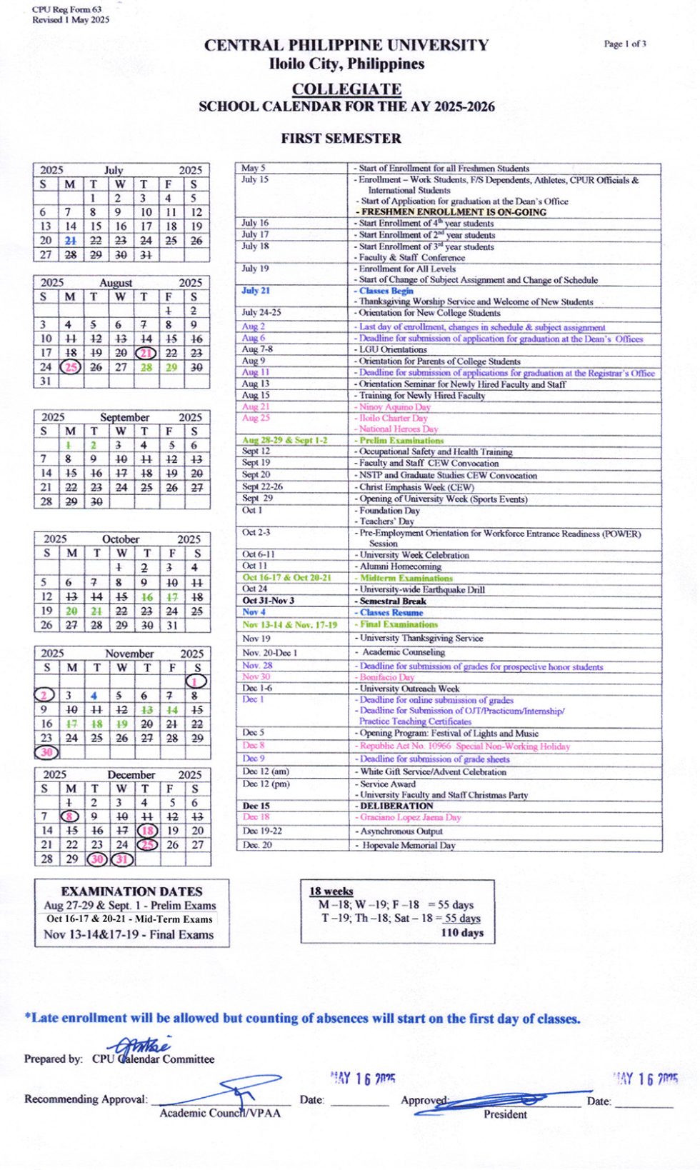 School Calendars - Central Philippine University