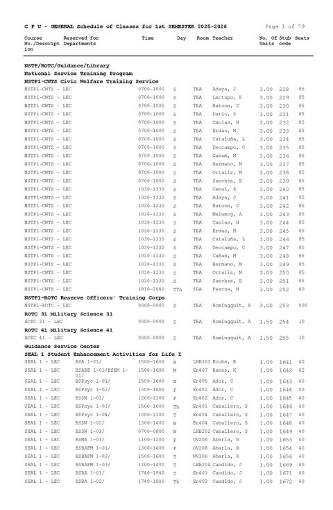 General Schedule of Classes – First Semester 2025–2026 - Central ...