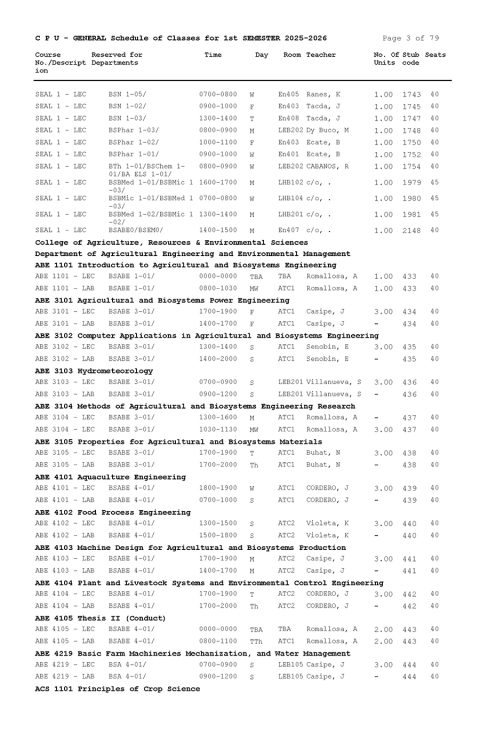 General Schedule of Classes – First Semester 2025–2026 - Central ...