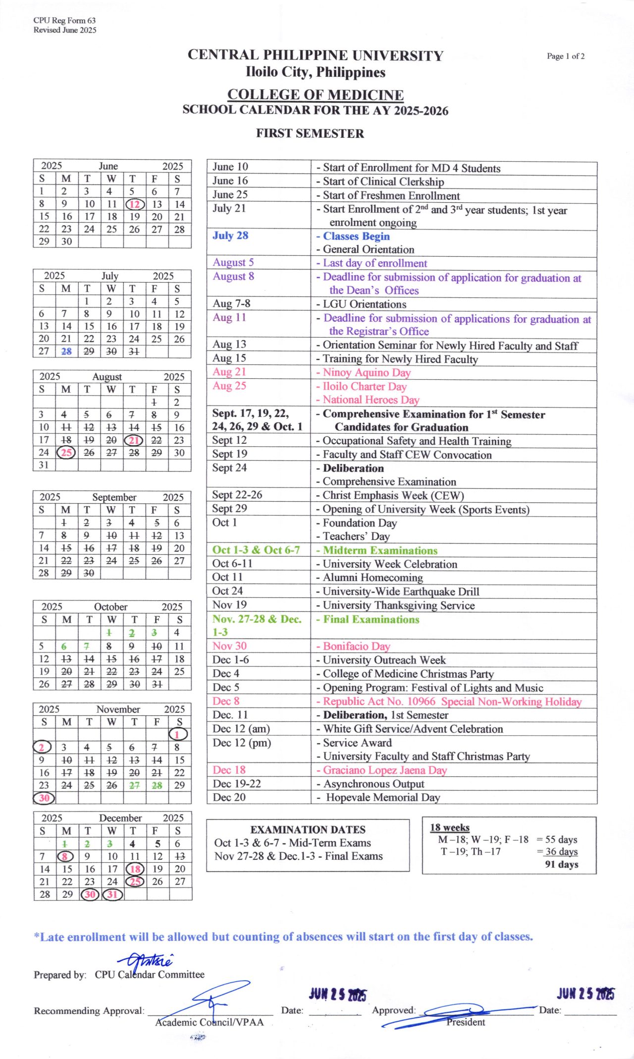 School Calendars - Central Philippine University