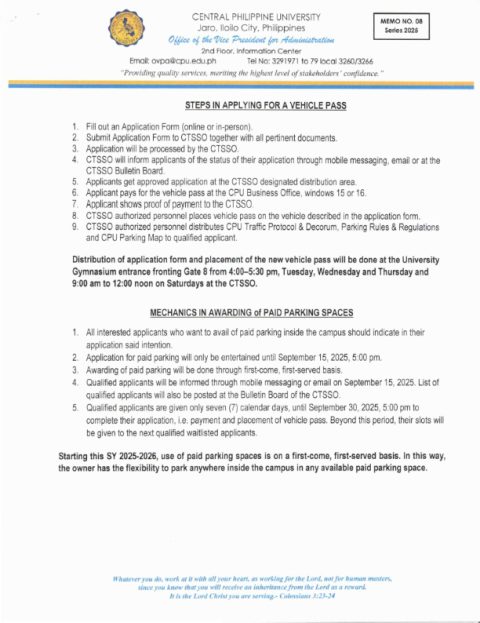 OVPA Memo No. 08, s2025 - MOTOR VEHICLE PASS APPLICATION AND ISSUANCE ...