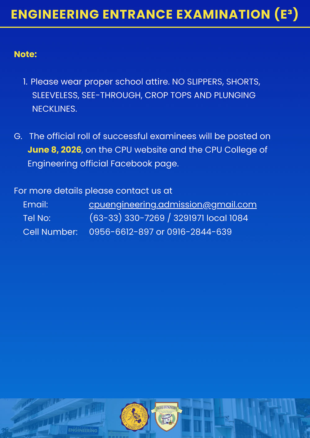 ENGINEERING ENTRANCE EXAM SY 2026-2027 - Central Philippine University