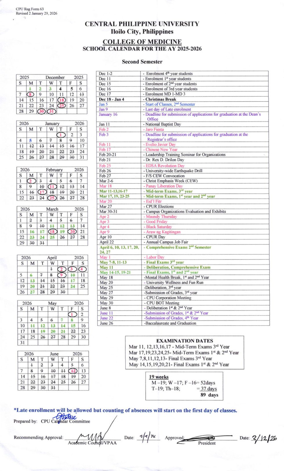 School Calendars - Central Philippine University