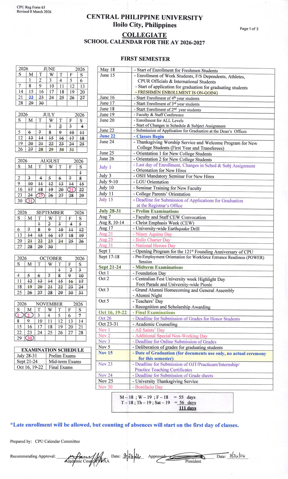 School Calendars - Central Philippine University