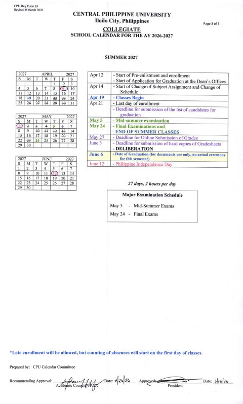 School Calendars - Central Philippine University