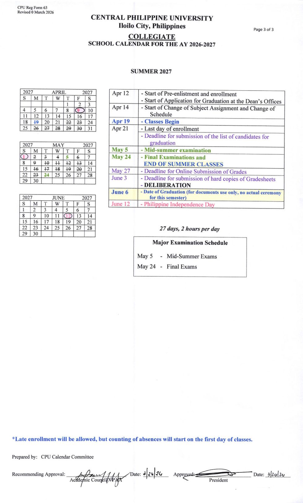 School Calendars - Central Philippine University