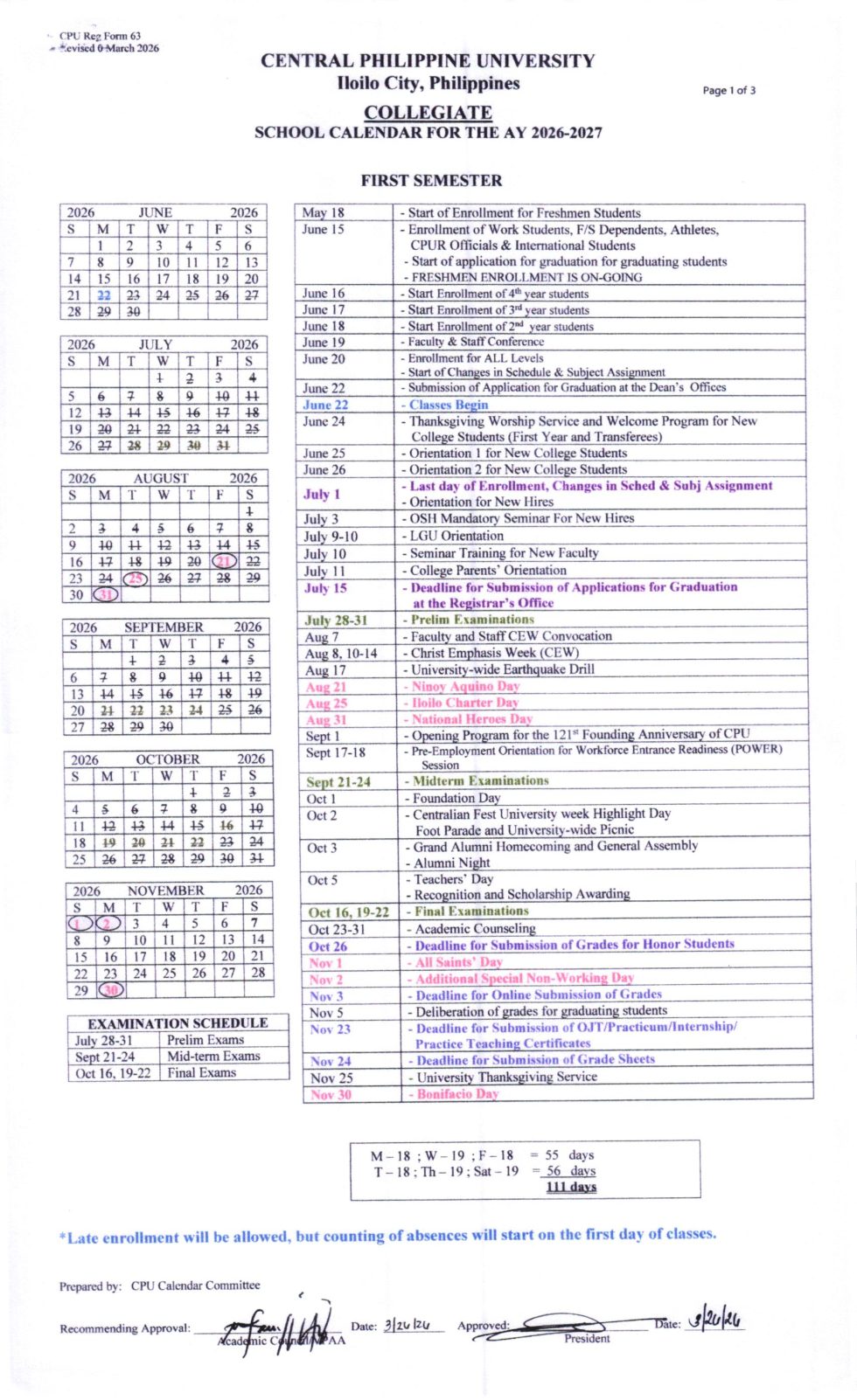School Calendars - Central Philippine University