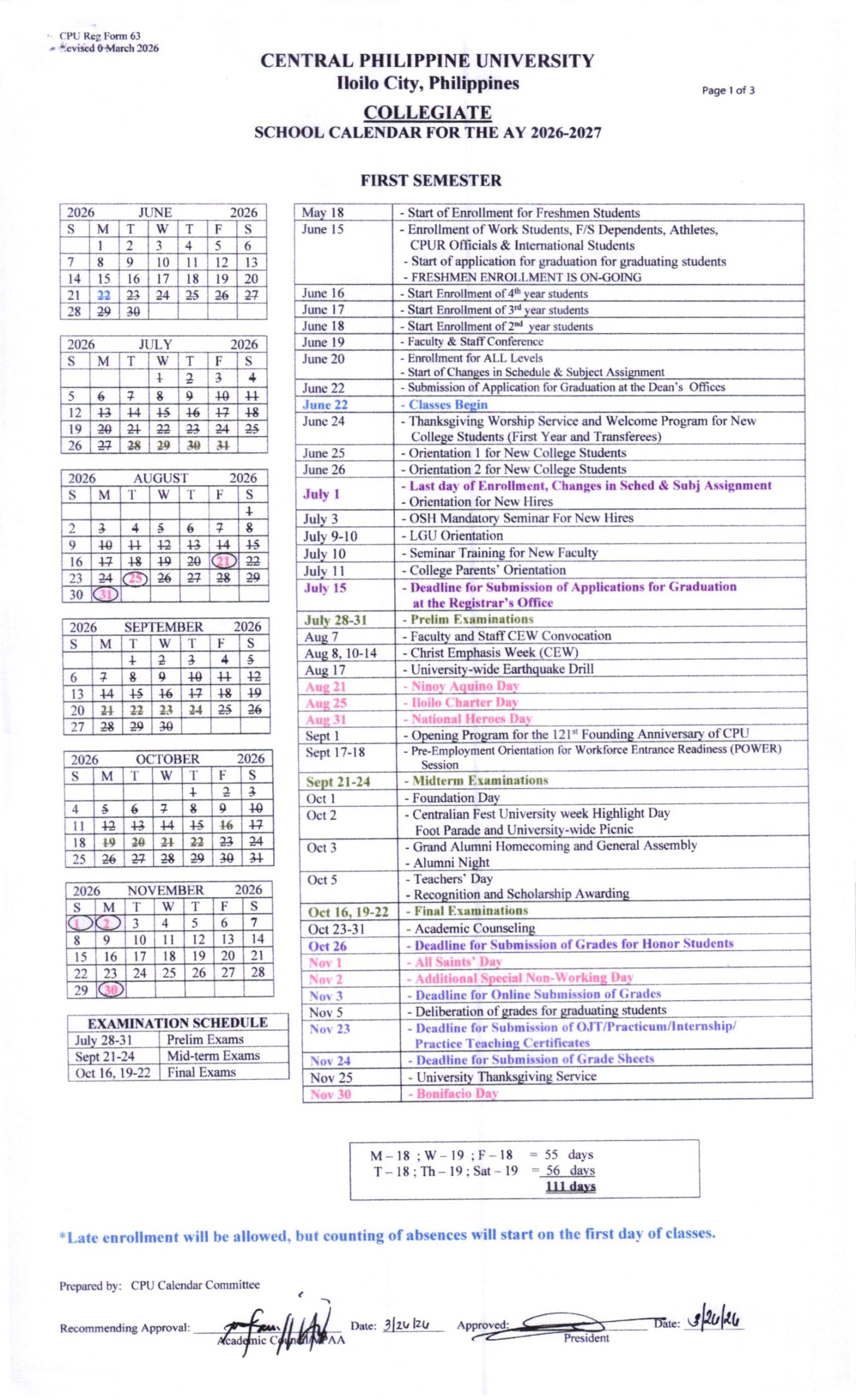 School Calendars - Central Philippine University